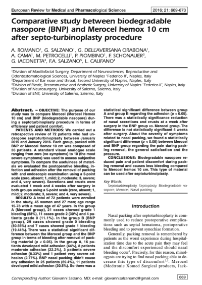 Comparative study between biodegradable nasopore (BNP) and Merocel ...